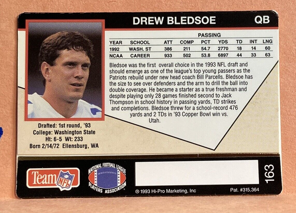 1993 Action Packed DREW BLEDSOE Rookie RC Card #163 Patriots | eBay