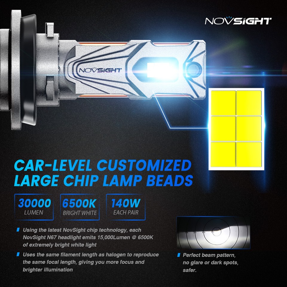 NOVSIGHT H11 H8 LED Headlight Bulbs Kit High Low Beam 30000LM 6500K ...