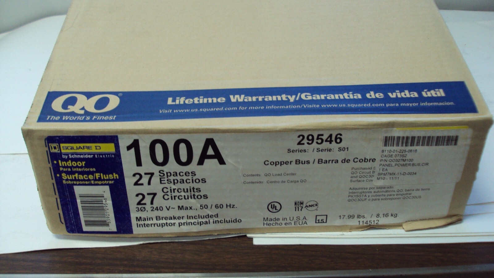 SQUARE D POWER BUS LOAD CENTER, QO327M100 100AMP COPER BUS 27 SPACE 3P ...