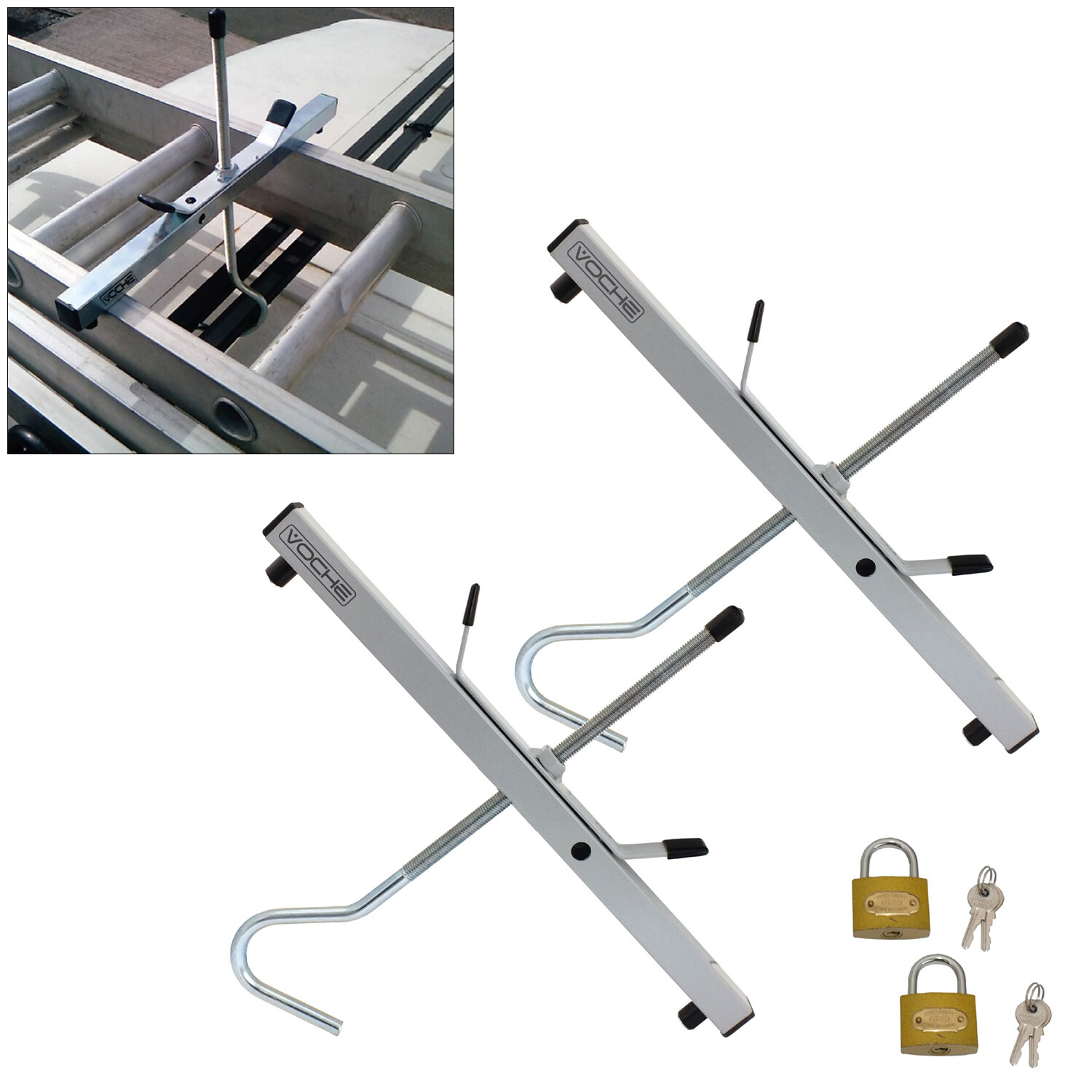 Van Ladder Clamps Universal Lockable Car Roof Rack +Padlocks Voche®(2pk ...