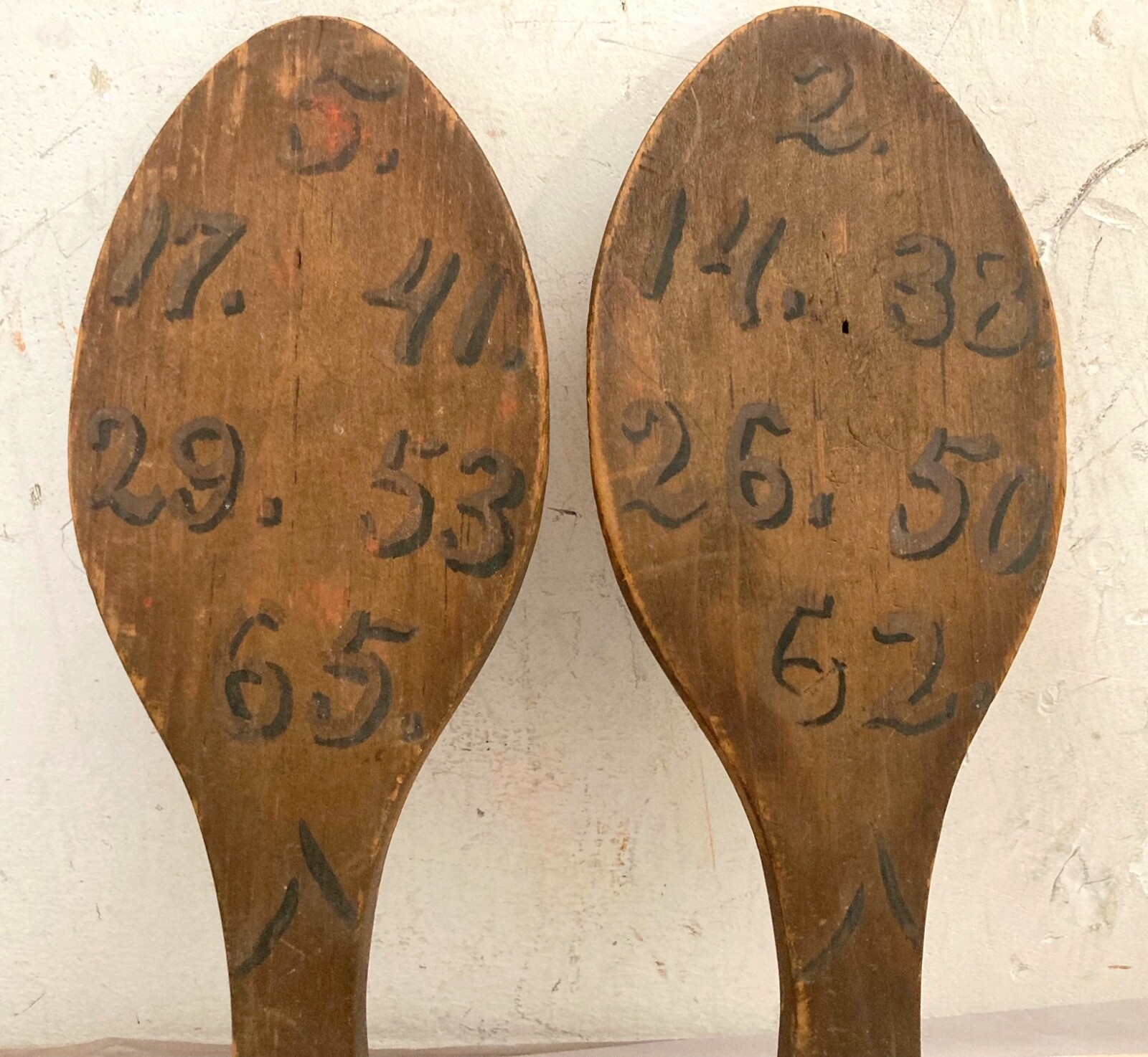 Pair of Antique Folk Art Wood Paddles Hand Painted Numbers | eBay