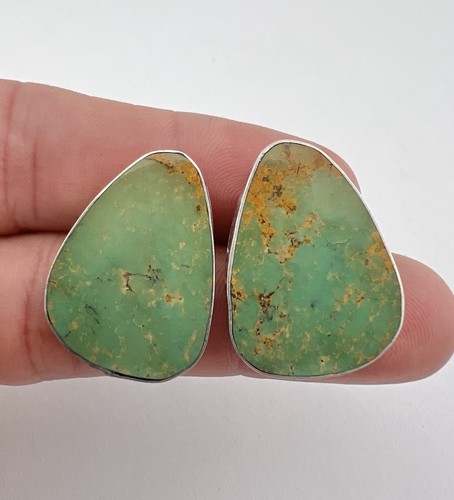 Vintage Navajo Sterling Silver Royston Turquoise Slab Post Earrings 1 1 ...