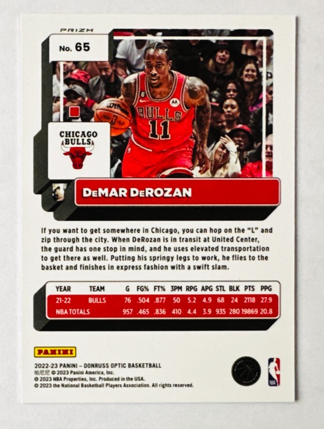 2022-23 Donruss Optic DeMar DeRozan RED Disco Prizm Card #/75 Bulls ...