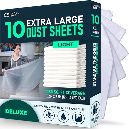 CS 10 Pack Extra Large Plastic Dust Sheets for Decorating 3.6 x 2.7m ...