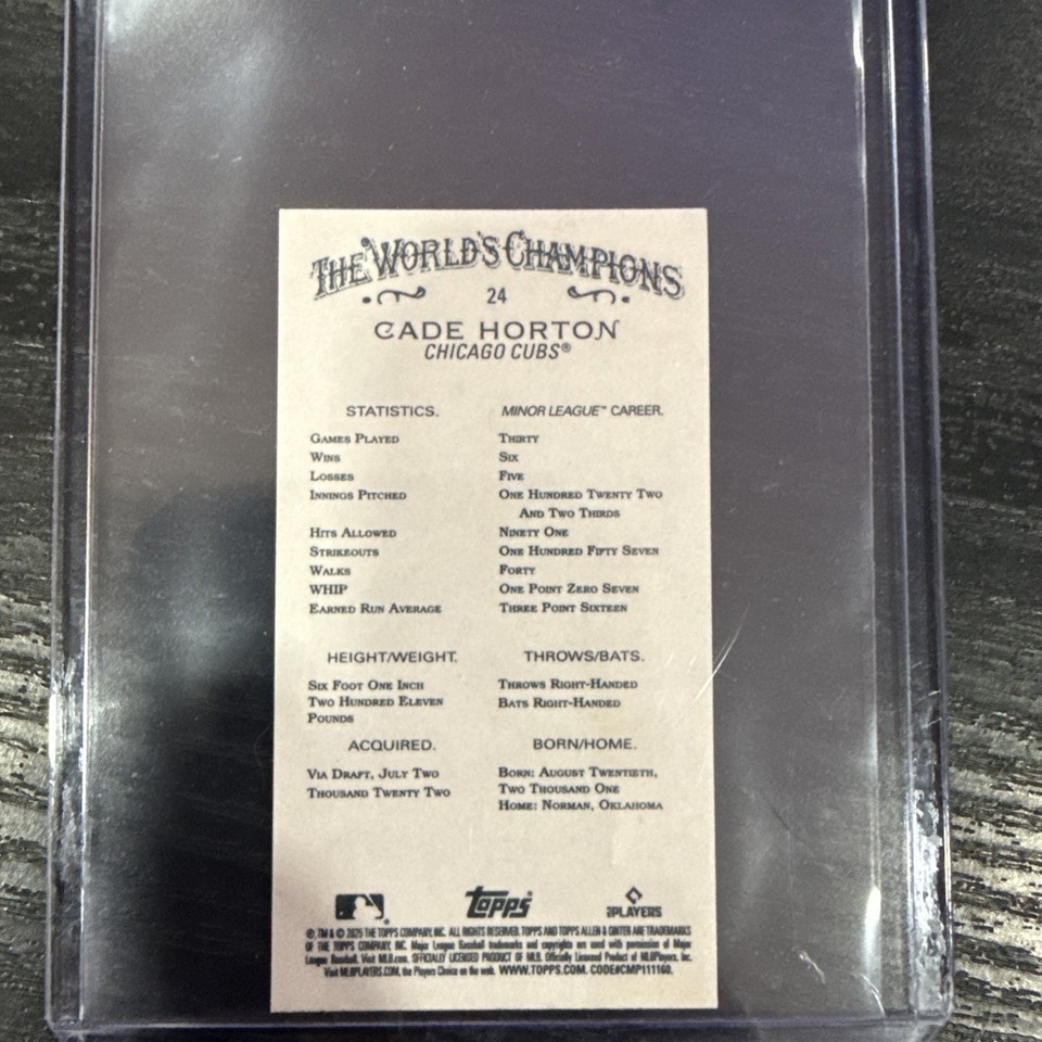 2025 Topps Allen & Ginter Cade Horton RC Gold Mini #24 Cubs | eBay