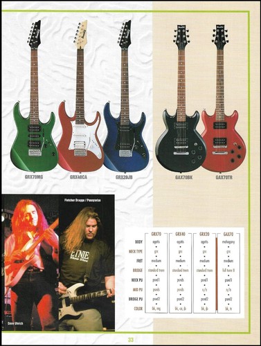 Ibanez GRX & GAX Series guitar ad with specs Dave Uhrich Fletcher ...