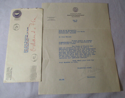 1933 Hand-Signed Letter GOVERNOR DAVID SHOLTZ State of Florida ...