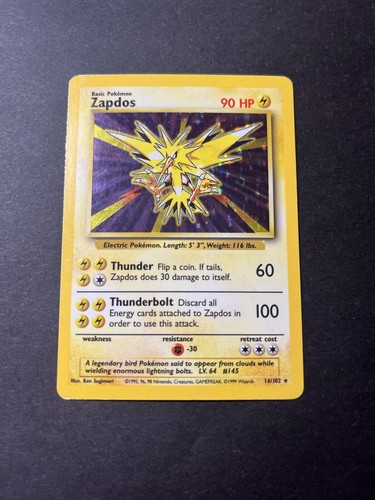 zapdos base set 16/102 holo rare pokemon card | eBay