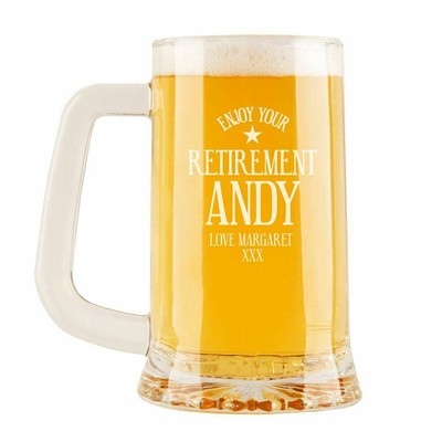 Personalised Retirement Engraved Glass Beer Pint Tankard. Retirement ...