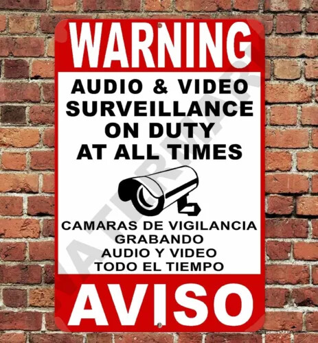 Warning Surveillance Audio Video English Spanish Sign Metal Aluminum | eBay