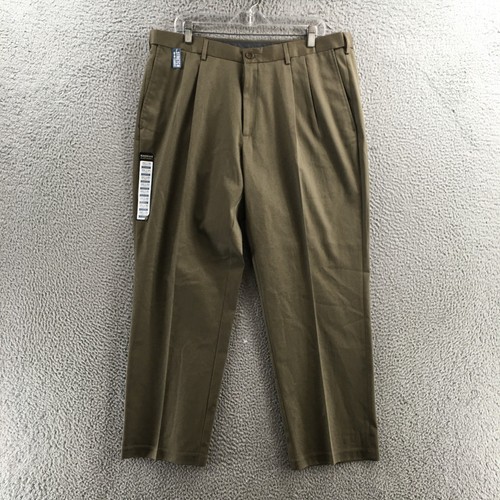 Haggar Clothing Classic Fit Chino Pants Men 38x30 Green Cotton Blend ...