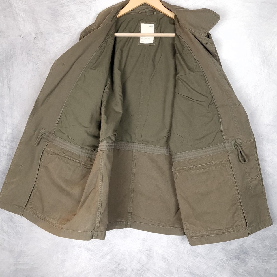 Gap Military Fatigue Jacket Mens XL Green Canvas Field Coat Pockets | eBay