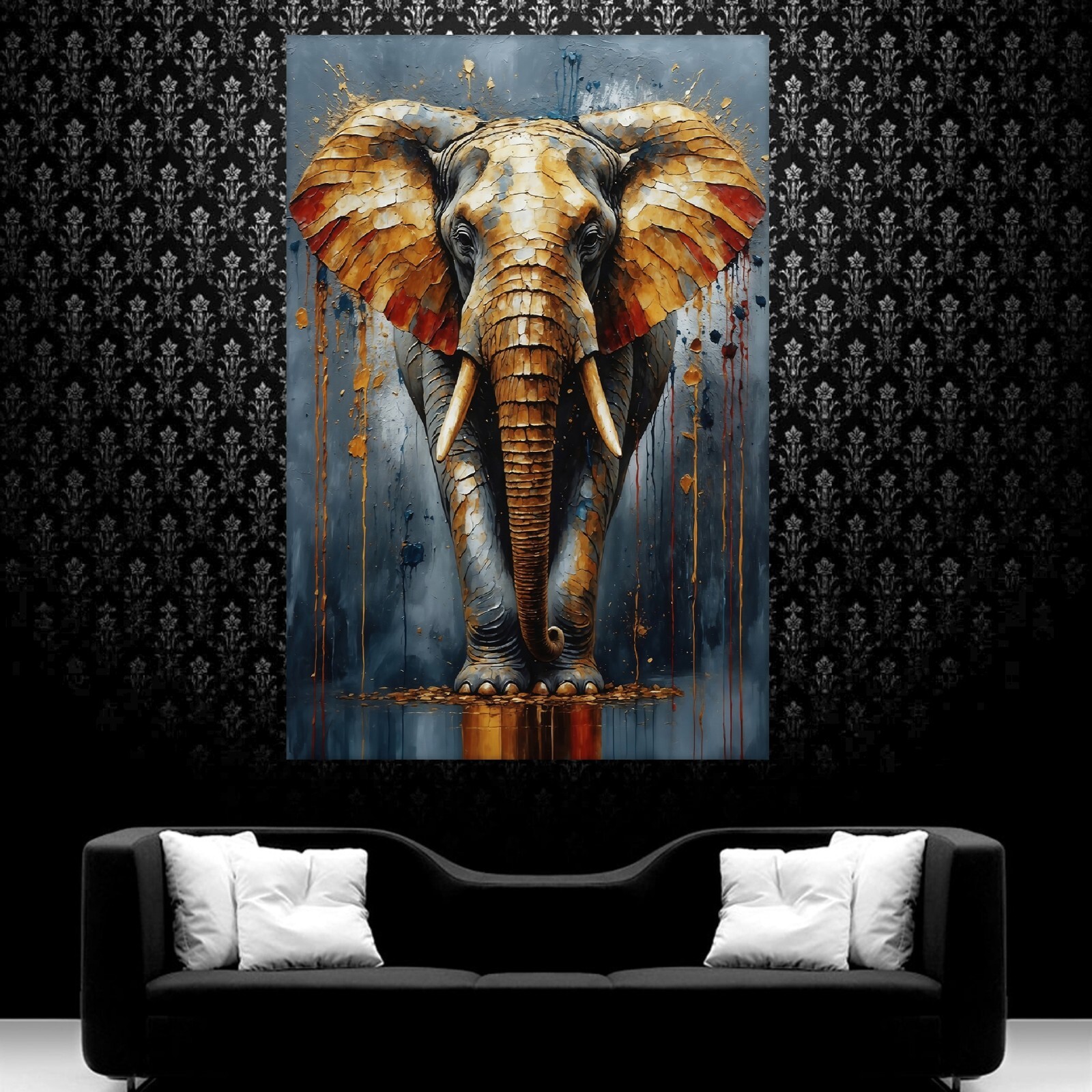 LEINWAND BILDER XXL ELEFANT GOLD ABSTRAKT AFRIKA KUNSTDRUCK WAND POSTER ...