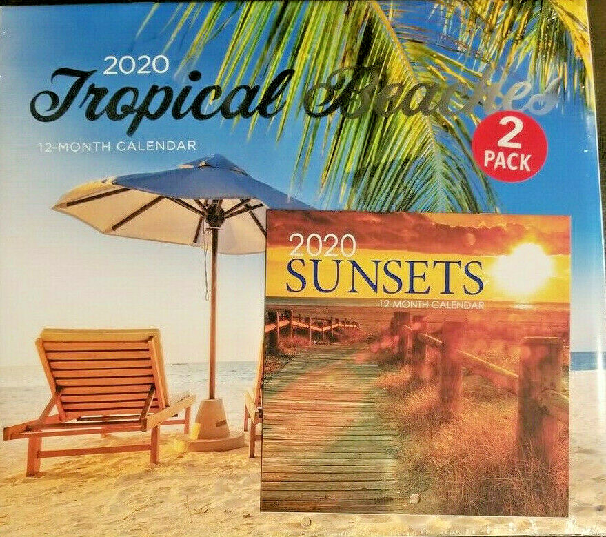 2 pack Of 12 Month 2020 Wall Calendars Tropical Beachs Sunsets New ...