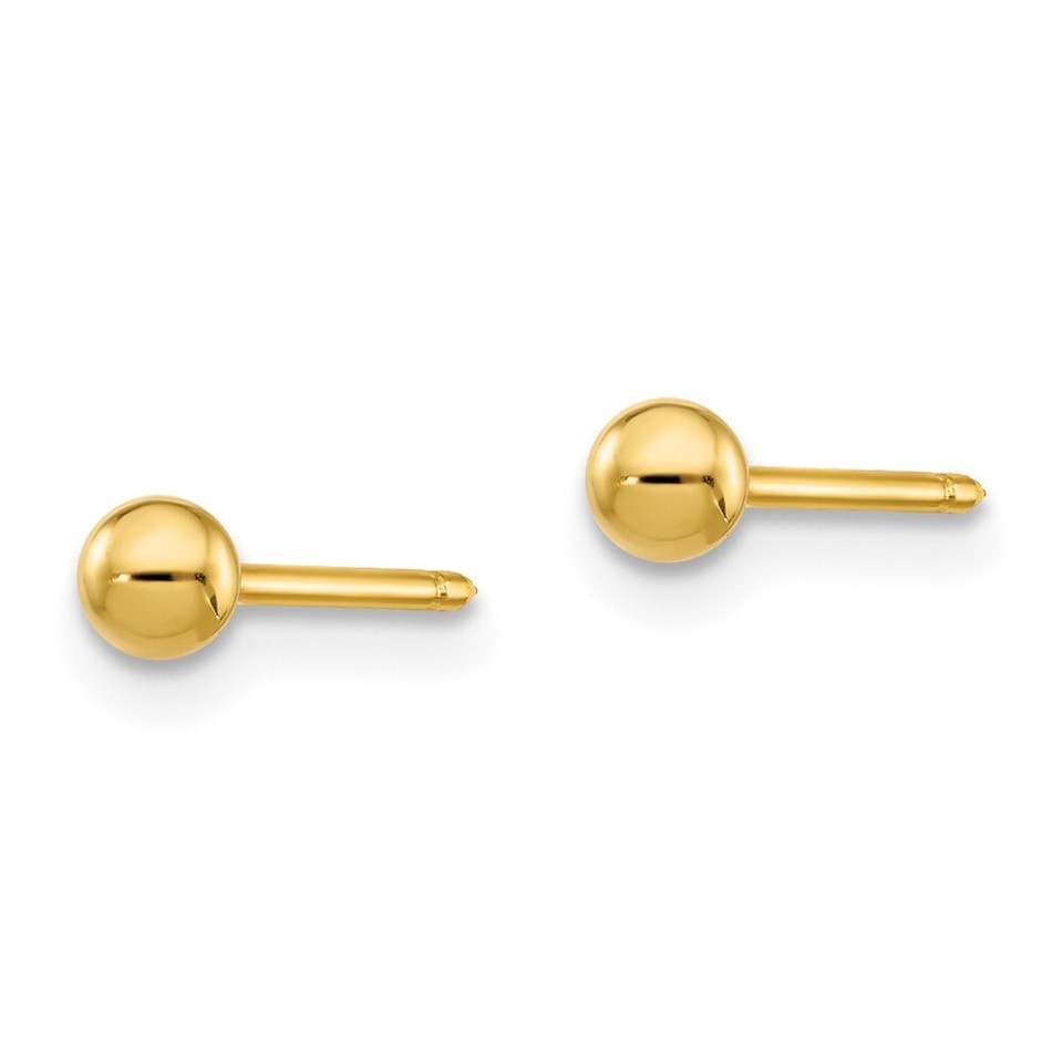 14k Yellow Gold 3mm Ball Stud Earrings Gift for Mother | eBay