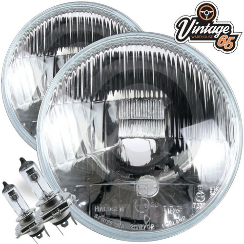 Classic Mini 7" Inch Domed Sealed Beam Headlights Headlamps Halogen ...