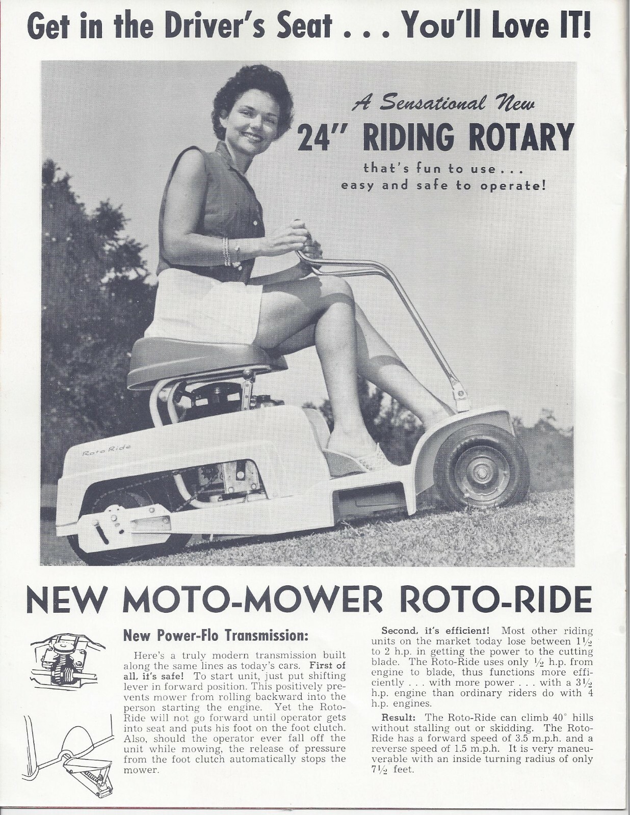 Riding Mower Operator Instruction Maint Manual Fits Moto-Mower 24” ROTO ...