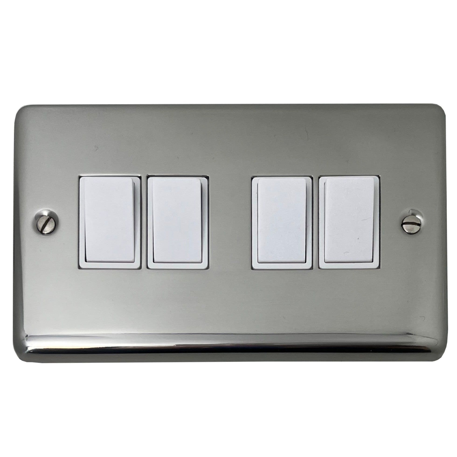 G&H CPS4W Standard Plate Polished Steel 4 Gang 1 or 2 Way Rocker Light ...