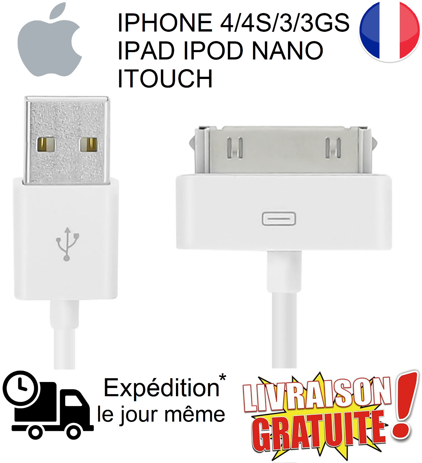 Nouveau câble de chargeur de données USB pour iPhone 4 3G 3GS iPod Nano ...