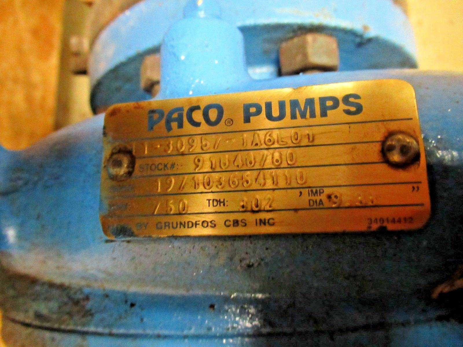 PACO CENTRIFUGAL PUMP 11-30957-1A6L01 750GPM 302TDH 9.33 IMP DIA 100 HP ...