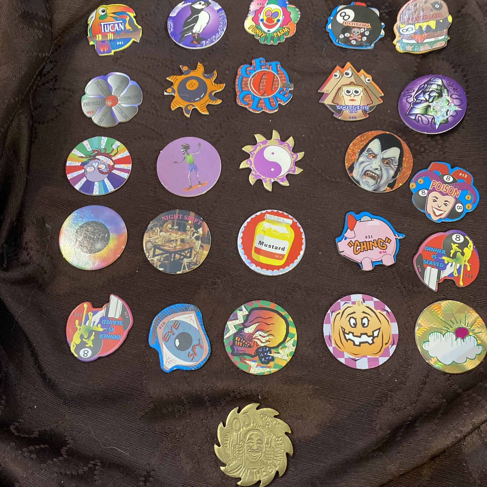 OJ SIMPSON BRASS SLAMMER 1994 POG SLAMMER + 25 POGS USED GOOD CONDITION ...