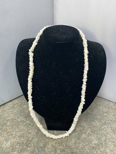 Vintage White Puka Shell Chip Necklace 24" Barrel Clasp Hawaii Surfer ...