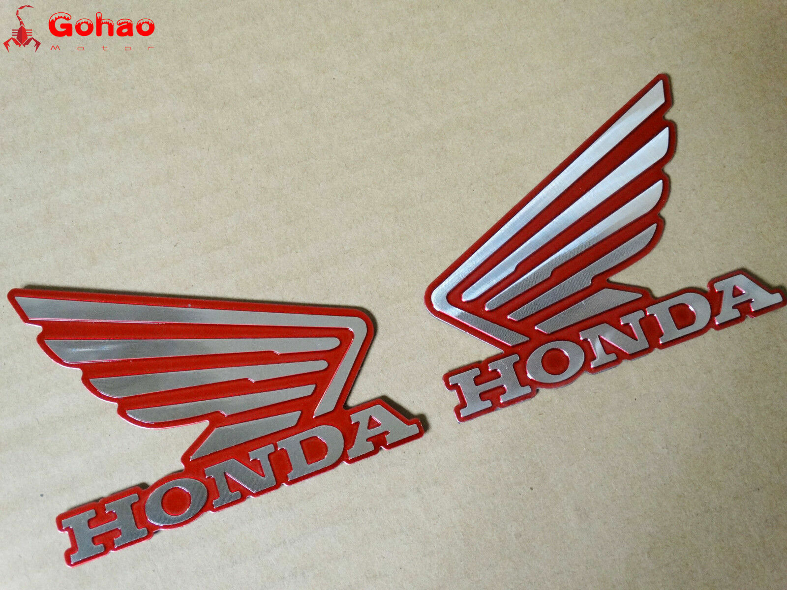 Petrol Tank Badge Emblem Decals for Red Silver Aluminum L/R 9 x 7.5cm ...