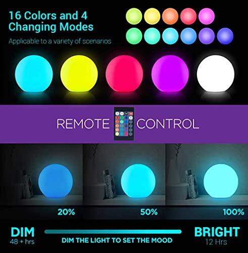 LED Large Dimmable Light Ball: RGB 16 Color Changing Glow Ball with 20 ...