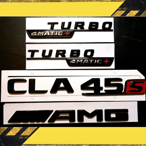2020 MB CLA45S AMG Emblem TURBO 4MATIC+ Fender Badge Glossy Black SET ...
