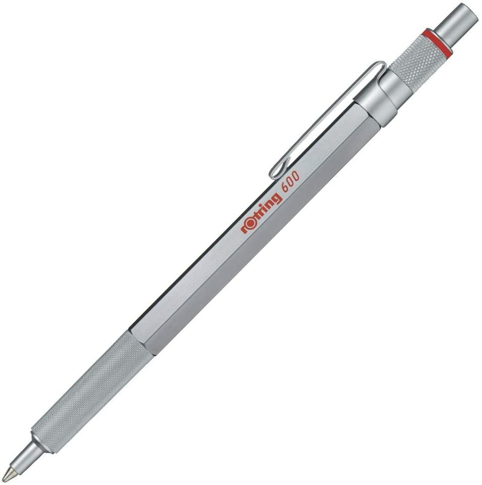 Rotring 600 Silver Hexagonal Knurled Ballpoint Pen & 0.5 Pencil Set New ...