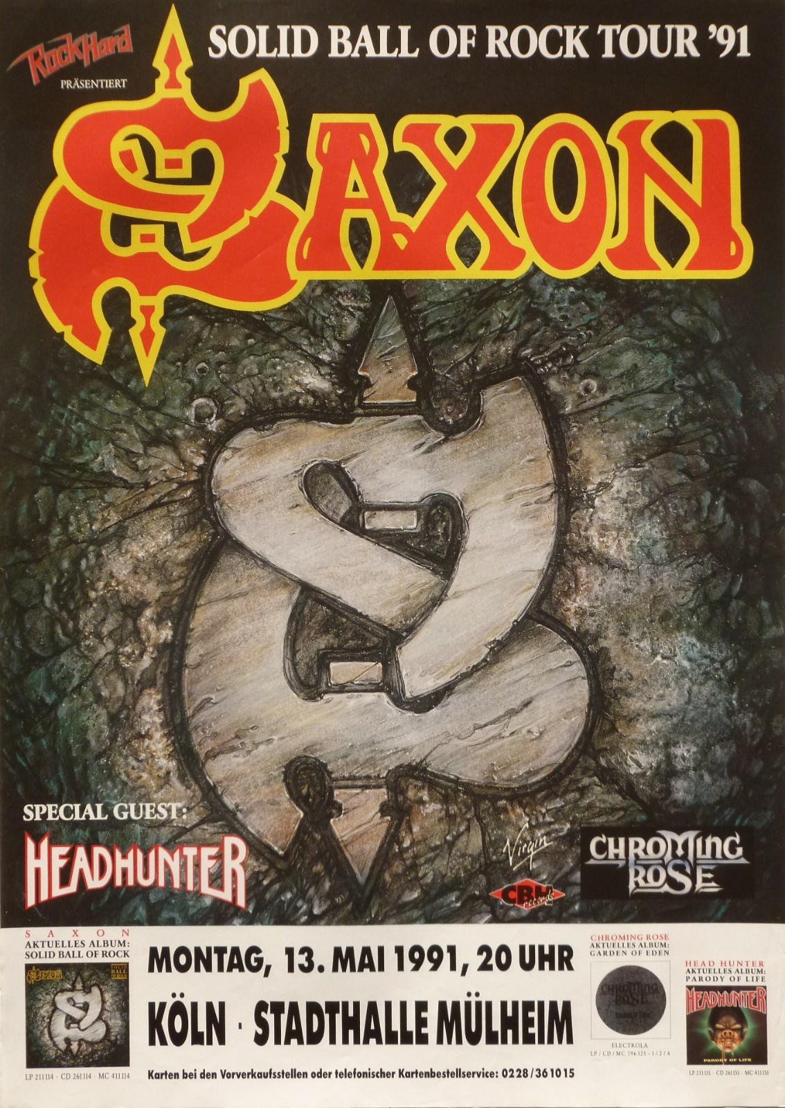 SAXON "SOLID BALL OF ROCK TOUR 1991" GERMAN CONCERT POSTER - Heavy ...