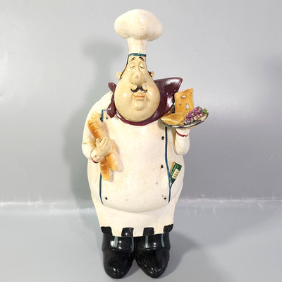 French Fat Chef Figurine with Baguettes Fruit Cheese Plate 10" Kitchen ...