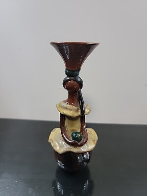 Clay Faceless Doll Artesania Yellow Glazed Ruffled Dress Woman Figurine ...