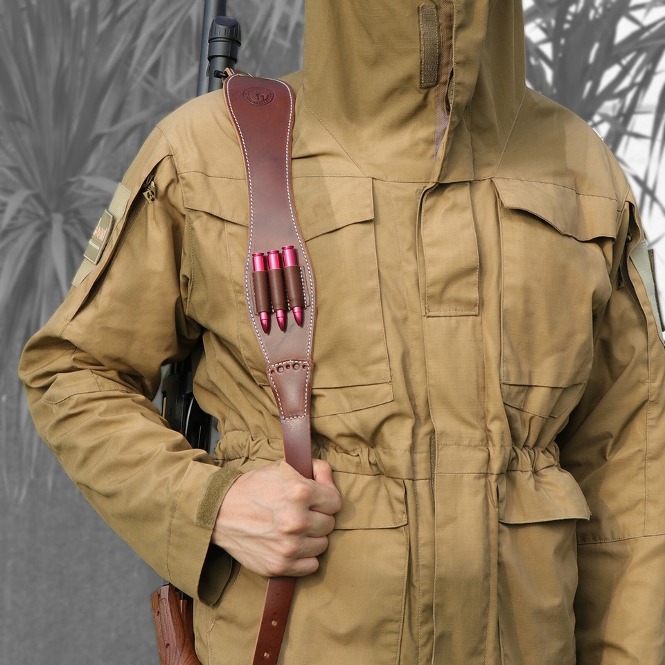 Hunting Leather Rifle Sling 30-06 30-30 Bullets Holder Finger Rest ...