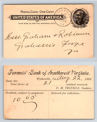 Farmers’ Bank of Southwest Virginia 1899 Postal Card Graham's Forge ...