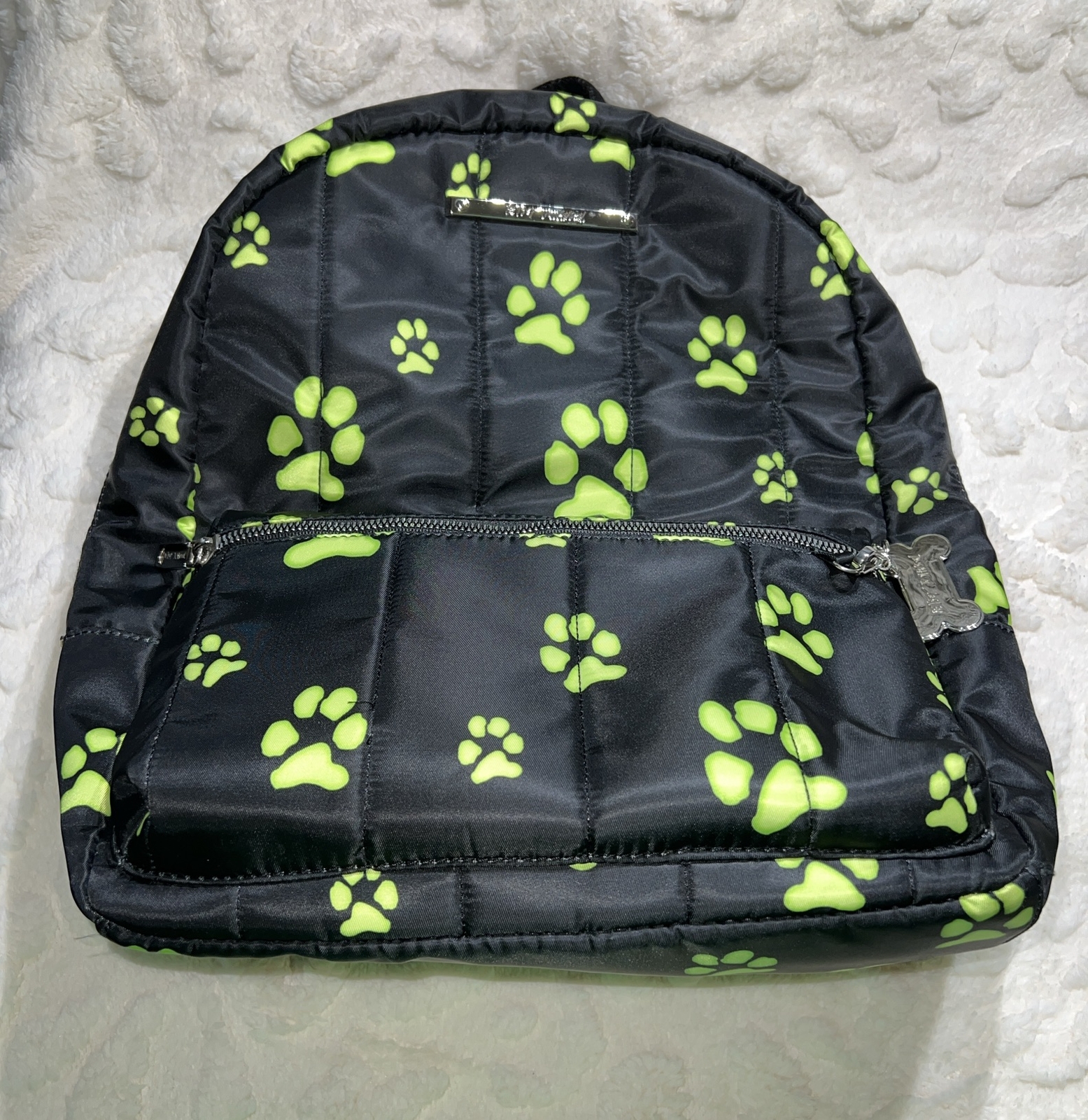 Betsy Johnson Nylon Neon Green Paw Print Backpack, Rose Print Interior ...