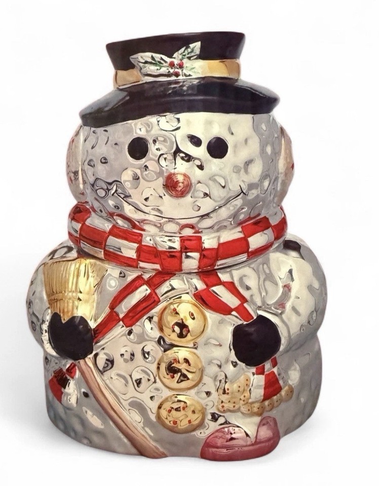 Vintage Gibson Collectible Snowman Cookie Jar Christmas Holiday Silver ...