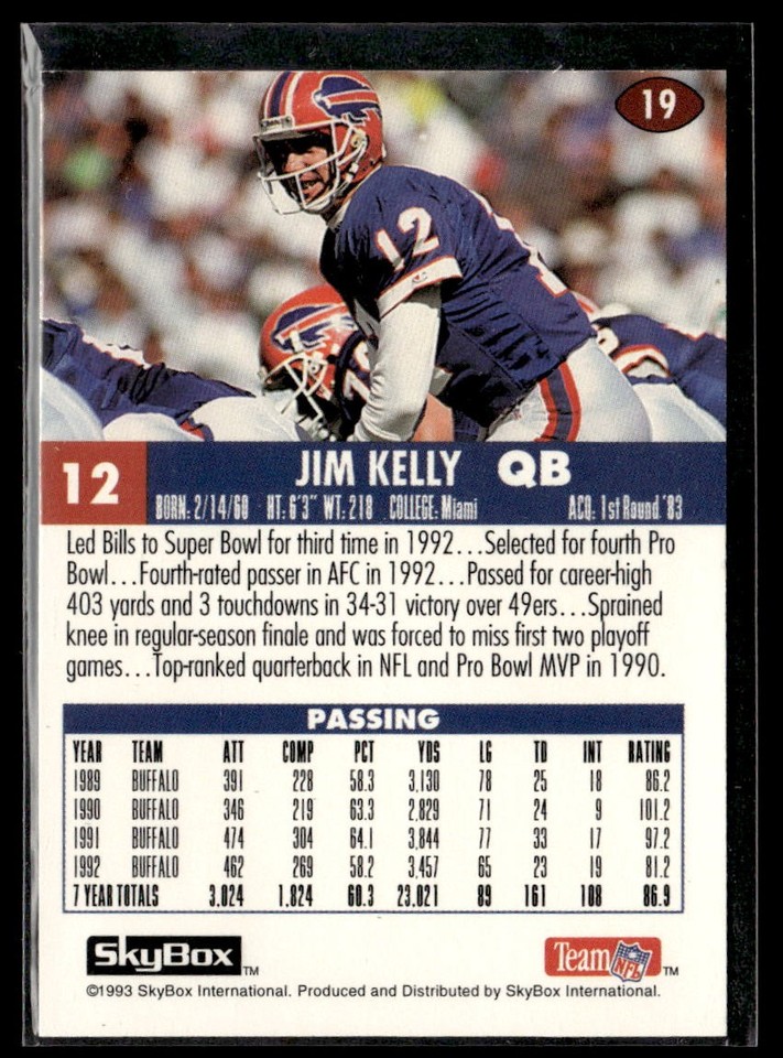 1993 SkyBox Impact #19 Jim Kelly Football Card 3102H | eBay