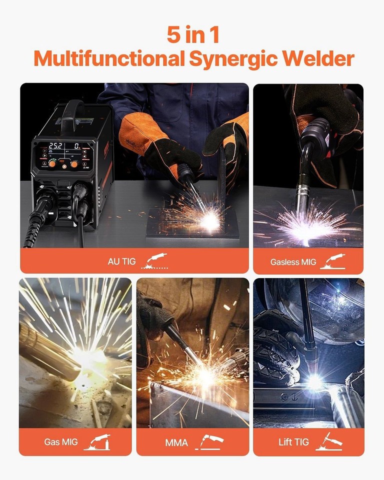 Pro MIG Welder 250A Pluse Mig Welding Machine 5-in-1 Synergic Welder ...