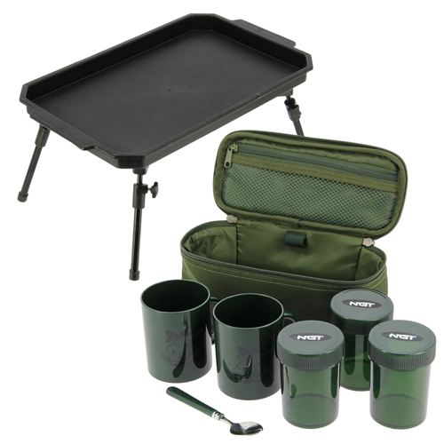 NGT FISHING BREW KIT BIVVY TABLE SET 2 CUPS 3 POTS TEA CASE CARP TACKLE ...