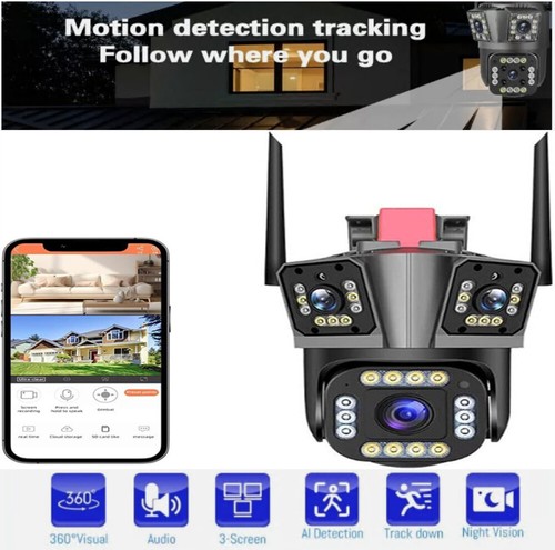 9MP 4K Wireless Solar Camera Outdoor 3 Lens WiFi 1080P IP CCTV Security ...