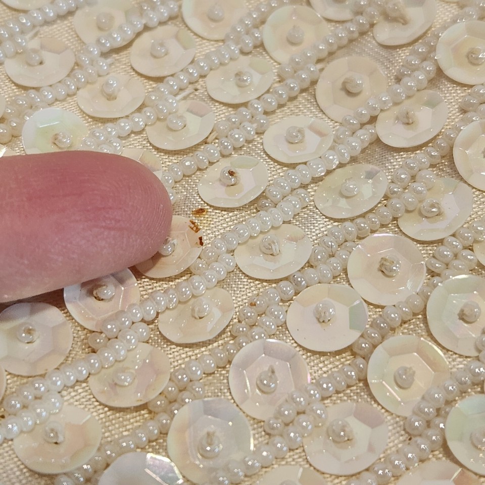 VTG Beaded Sequin Purse Ivory Evening Bag Gold Chain Strap Kisslock ...