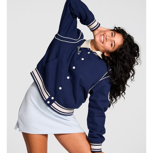Victoria's Secret Pink Varsity Jacket Snap Closure Color Blue NWT $120 ...