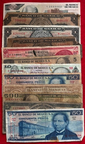 LOT of 12 MEXICO BANKNOTES SERIES MIX 5 10 20 50 100 500 1000 2000 ...