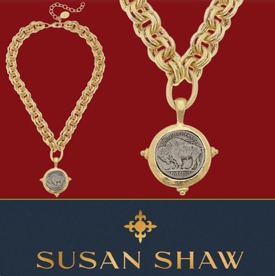 Susan Shaw Jewelry Buffalo Coin Vintage Handcast Double Link Chain Gold ...