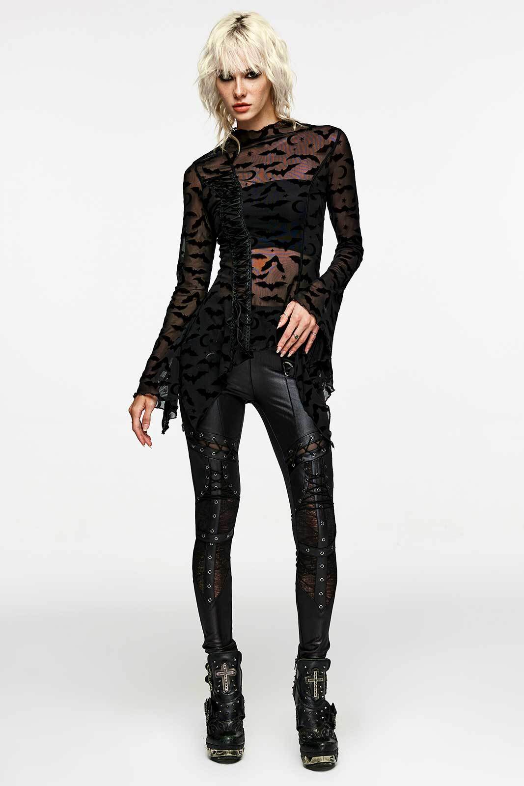 PUNK RAVE Bat Attack Tunika Top Gothic Netz-Shirt Fledermaus ...