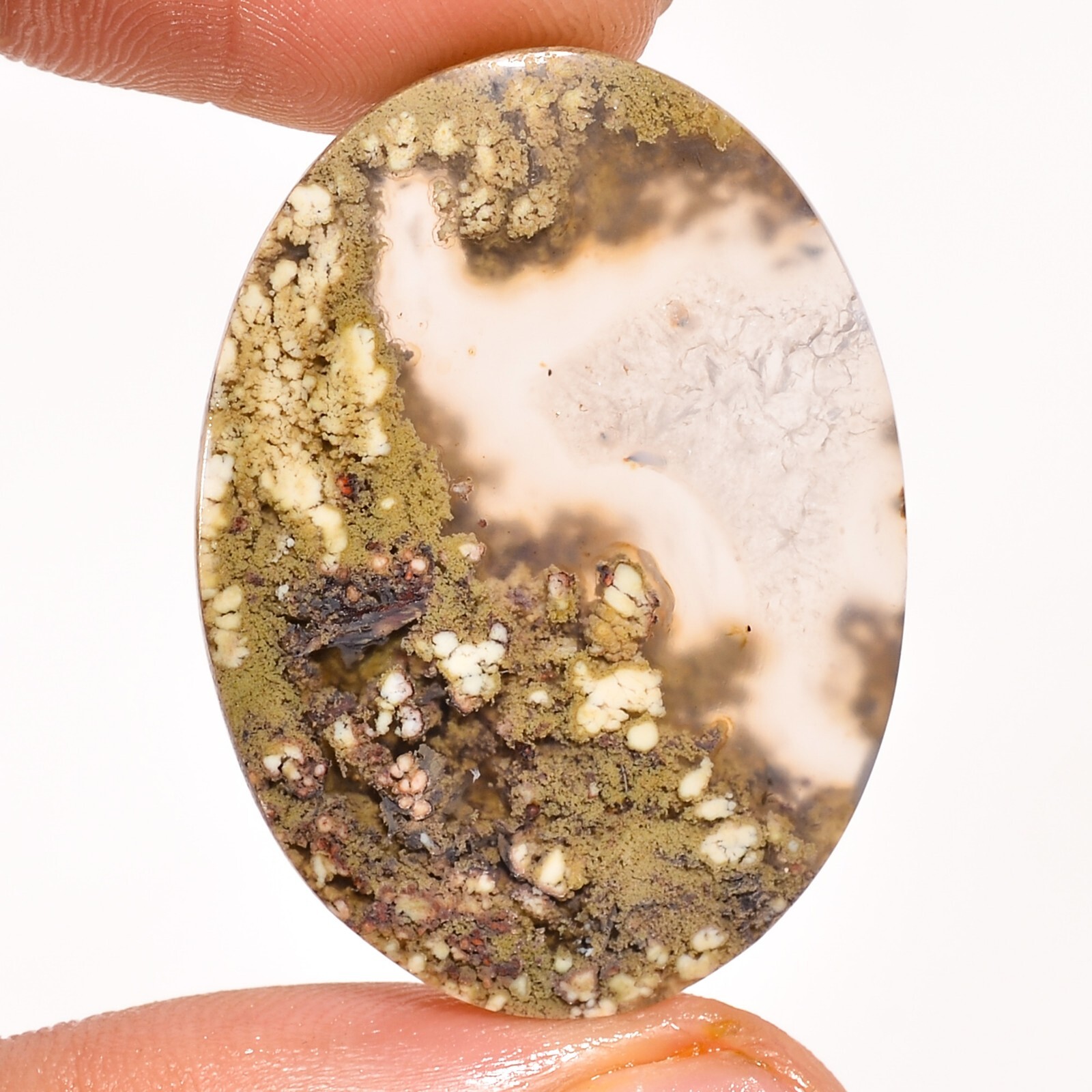 Loose 29.50 Cts. Natural Indonesian Moss Agate OVAL Cabochon 24X32X5 mm ...