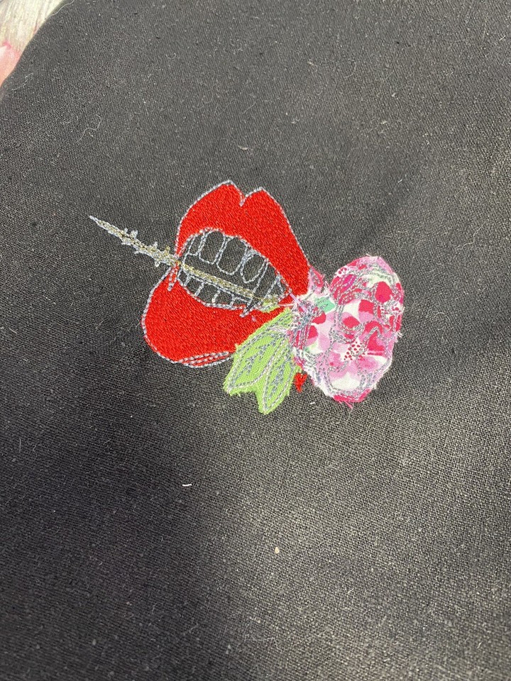 NEW Handmade beautiful vampire lips embroidery quality linen ...