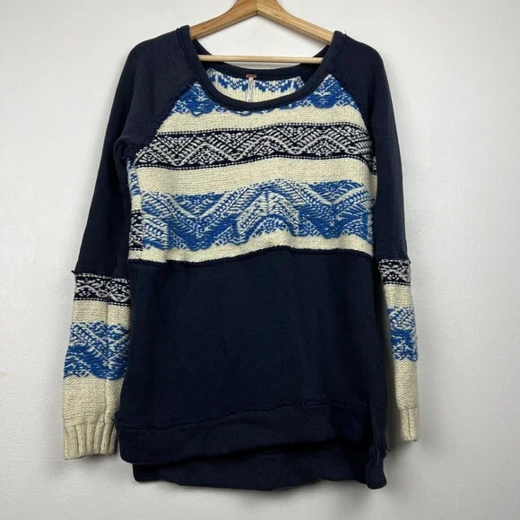 Free People Blue Snow Angel Angora Rabbit Hair Sweater Fair Isle MEDIUM ...