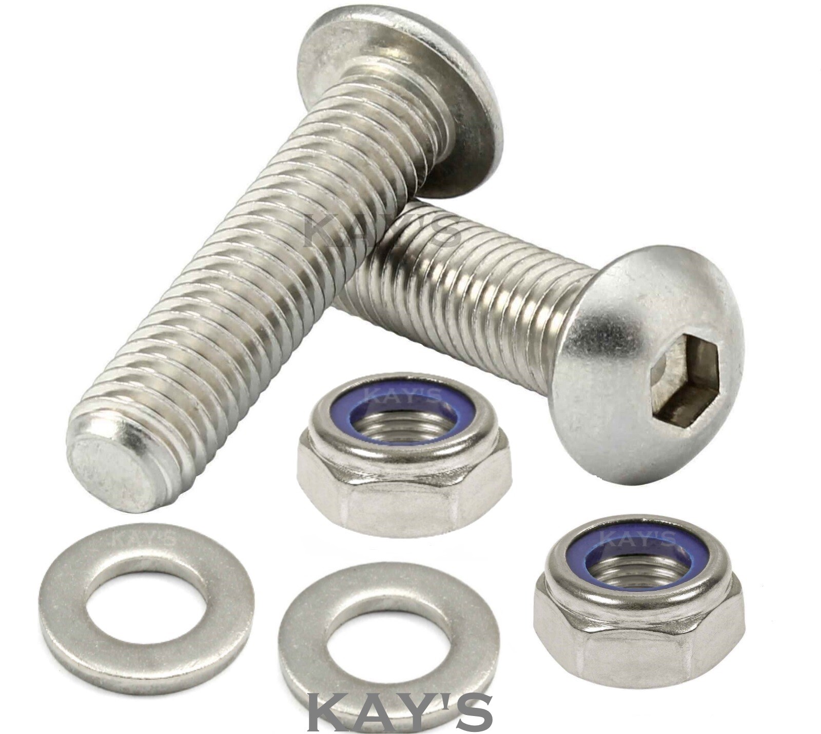 M6 Button Head Screws + Nyloc Nuts Washers A2 Stainless Steel Socket ...